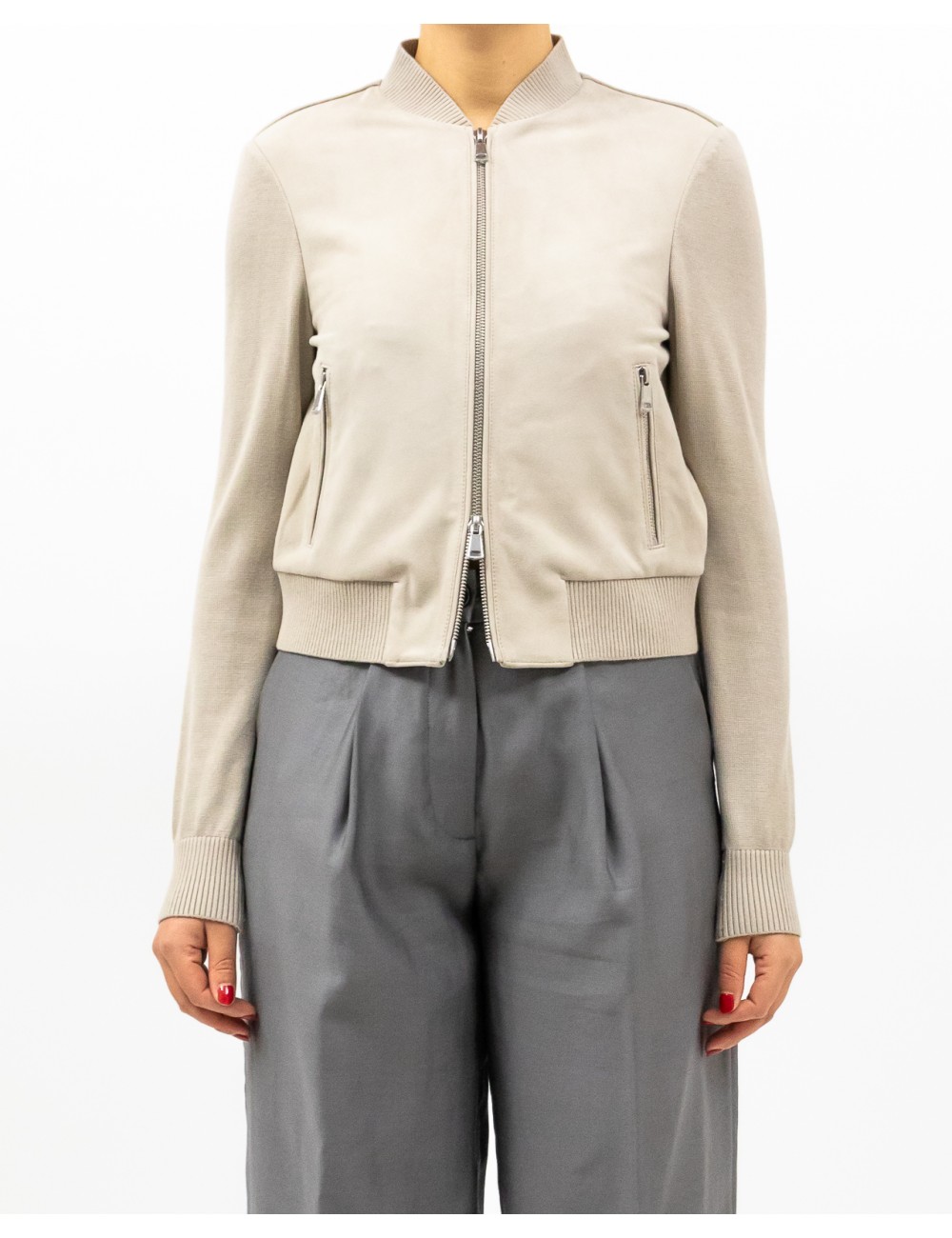 The Jackie Women's Beige Leather Bomber Jacket VAK SUKN 016 | Caneppele