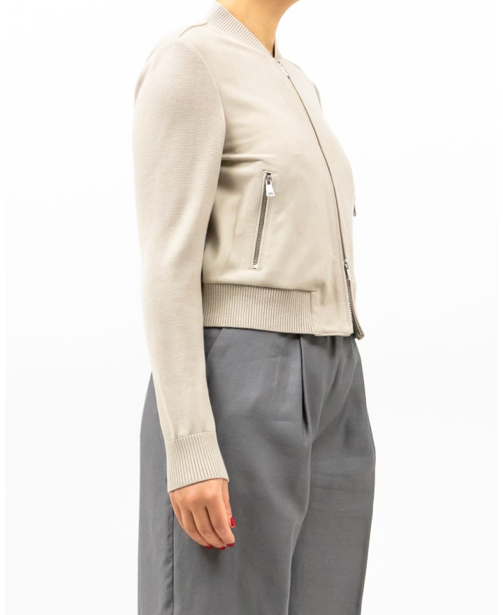 The Jackie Women's Beige Leather Bomber Jacket VAK SUKN 016 | Caneppele